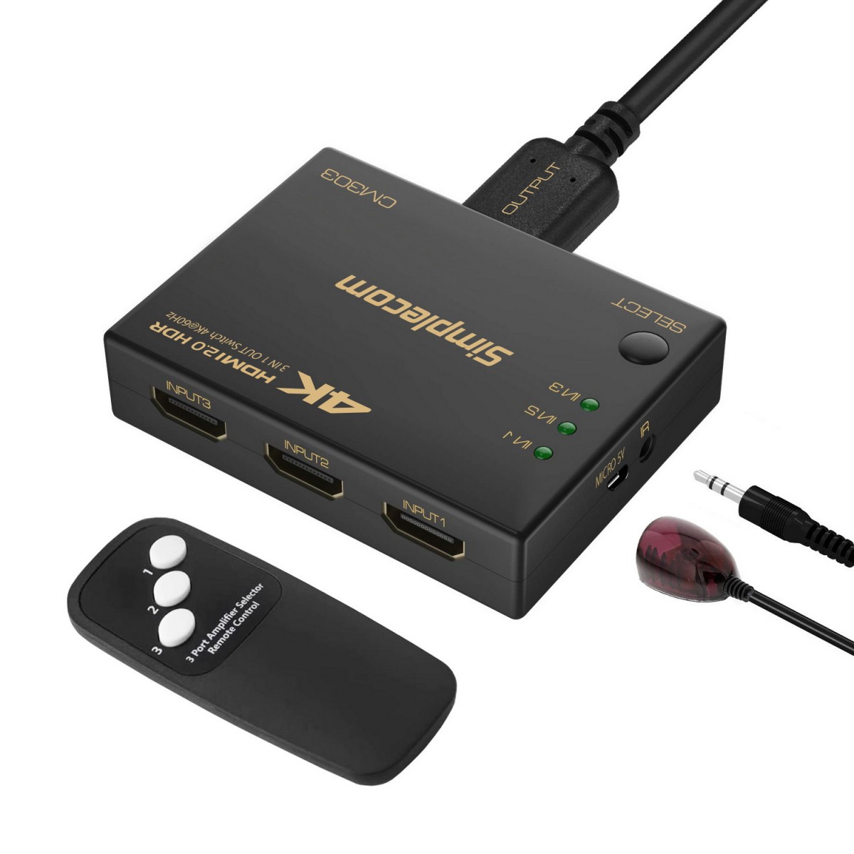 Simplecom CM303 Ultra HD 3 Way HDMI Switch 3 IN 1 OUT Splitter 4K@60Hz