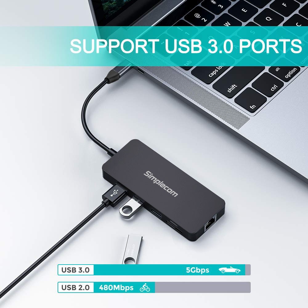 Simplecom Chn580 Usb C Superspeed 8 In 1 Multiport Hub Adapter