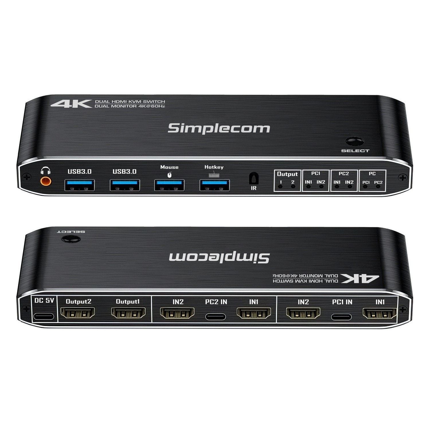 Simplecom KM430 Dual HDMI Monitor KVM Switch for 2 Computers with 4 ...